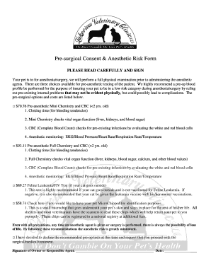 Fillable Online Pre-surgical Consent amp Anesthetic Risk Form Fax Email ...
