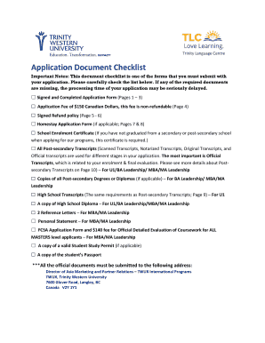 Fillable Online twu-tlc Application Document Checklist - Trinity ...
