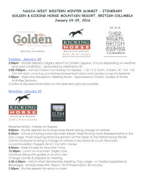 Fillable Online nasja NASJA-WEST WESTERN WINTER SUMMIT - ITINERARY ...