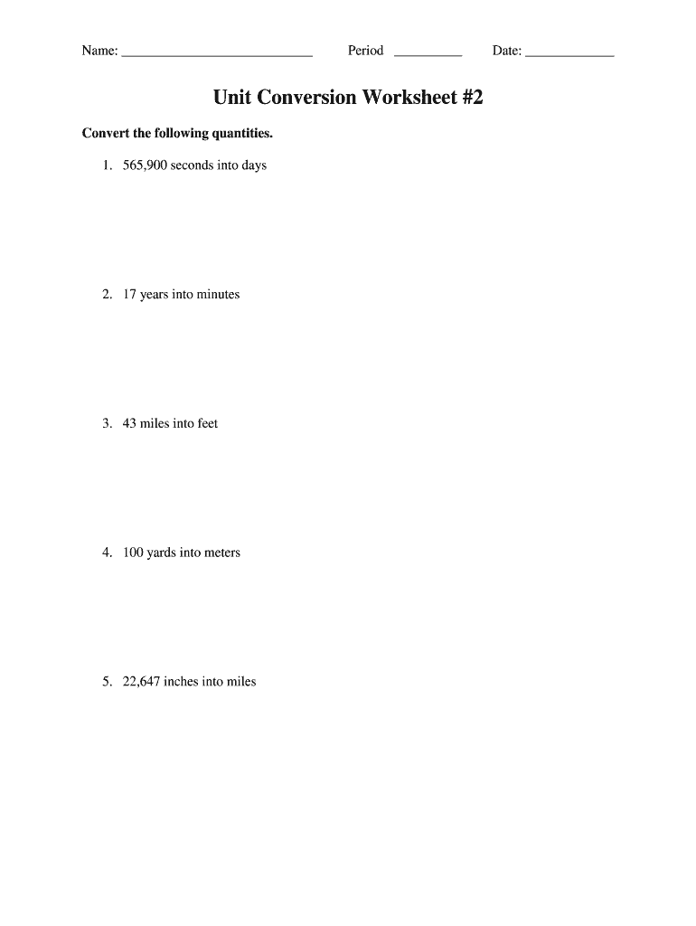 Fillable Online Unit Conversion Worksheet 2 - millerSTEM Fax Email ...