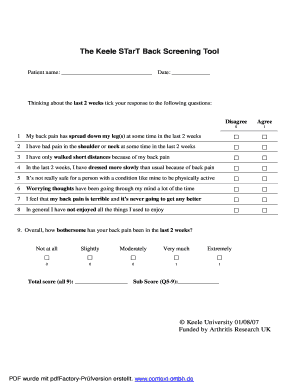 Fillable Online physioaebischer The Keele STarT Back Screening Tool ...