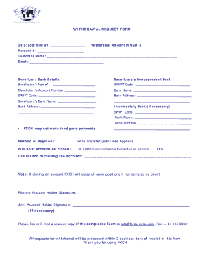 Fillable Online WITHDRAWAL REQUEST FORM - FXCH Fax Email Print - pdfFiller