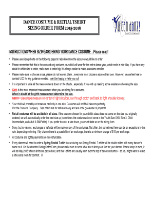 Fillable Online Costume Sizing Form 2015-16 Fax Email Print - pdfFiller