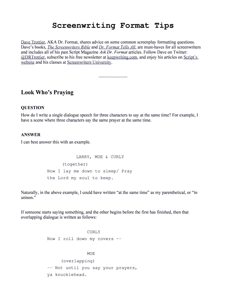 Fillable Online Screenwriting Format Tips Fax Email Print - pdfFiller