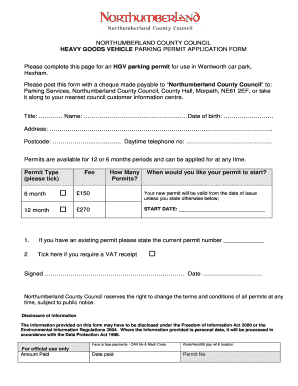 Fillable Online HGV annual application bformb - Northumberland County ...