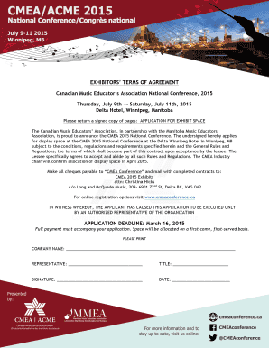 Fillable Online cmeaconference Exhibitor Agreement_Oct28_FINAL - CMEA/ACME 2015 National ... Fax ...