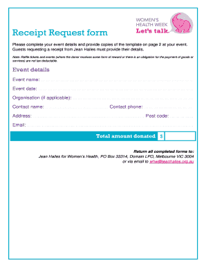 Fillable Online Receipt Request form - Women039s Health Week Fax Email Print - pdfFiller