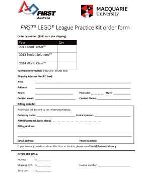 Fillable Online firstaustralia FIRST LEGO League Practice Kit order ...