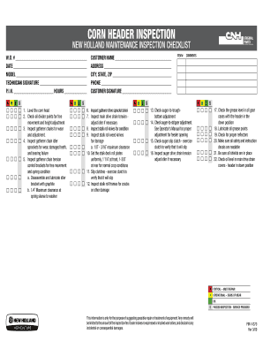 Fillable Online newholland co CORN HEADER INSPECTION - New Holland ...
