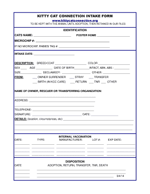 Fillable Online KITTY CAT CONNECTION INTAKE FORM Fax Email Print ...