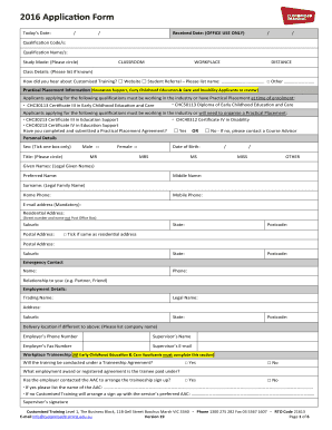 Fillable Online customisedtraining edu 2016 Application Form Todays Date: / / Received Date ...