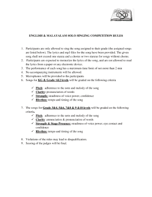 Fillable Online ENGLISH & MALAYALAM SOLO SINGING COMPETITION RULES Fax ...