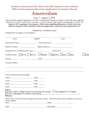 Fillable Online southernct Amsterdam Application - Southern Connecticut ...