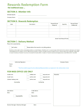 Fillable Online Rewards Redemption Form - niggcommy Fax Email Print ...