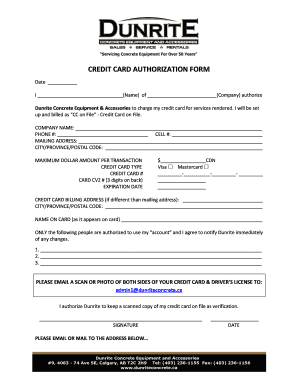 Fillable Online dunriteconcrete CREDIT CARD AUTHORIZATION FORM ...
