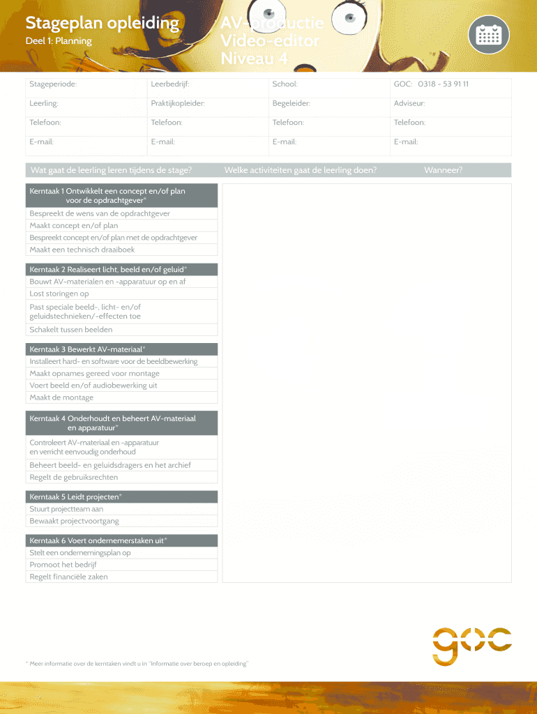 Invulbaar Online goc Stageplan opleiding AV-productie Video-editor D lanning Faxnummer Email ...
