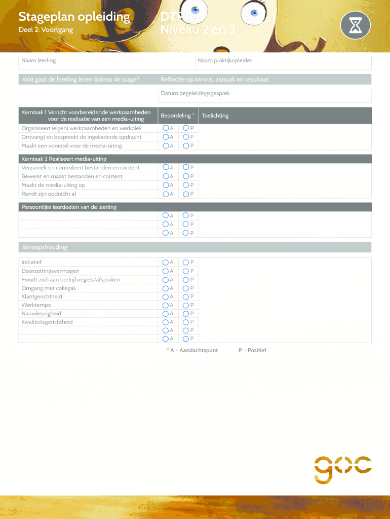 Invulbaar Online goc Stageplan opleiding DTP-er Niveau 2 en 3D oortgang - gocnl Faxnummer Email ...