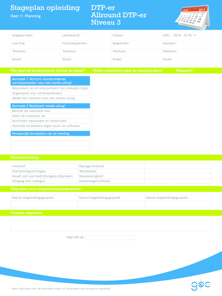 Invulbaar Online goc Stageplan opleiding DTP-er Allround DTP-er Niveau 3 - gocnl Faxnummer Email ...