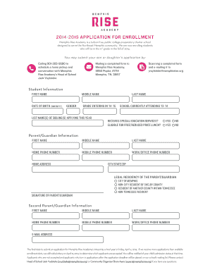 Fillable Online memphisrise 20142015 APPLICATION FOR ENROLLMENT Memphis ...