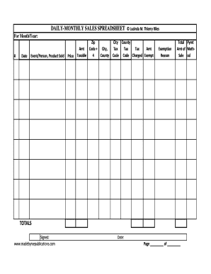 Fillable Online TOTALS DAILY-MONTHLY SALES SPREADSHEET Lucinda M ...
