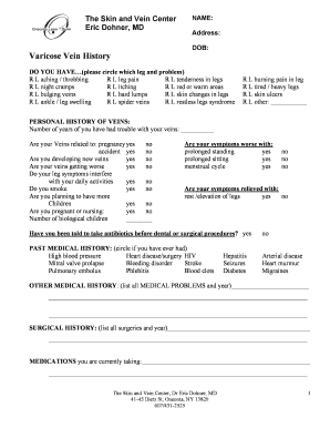 Fillable Online Varicose Vein History - New York Skin & Vein Center Fax ...