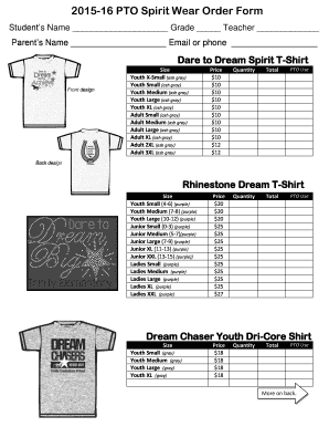 Fillable Online tes pasco k12 fl 2015-16 PTO Spirit Wear Order Form ...