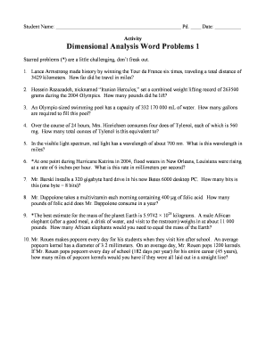 Fillable Online activity - dimensional analysis word problems 1 Fax ...