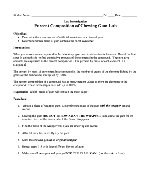Fillable Online laboratory - Percent Composition of Chewing Gum Fax ...