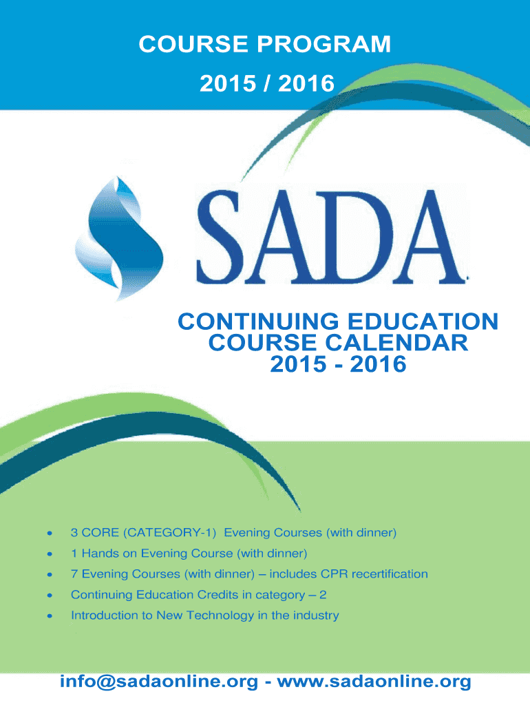 Fillable Online sadaonline COURSE PROGRAM 2015 / 2016 CONTINUING ...