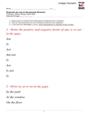 Fillable Online 1 Write the positive and negative forms of am, is or ...