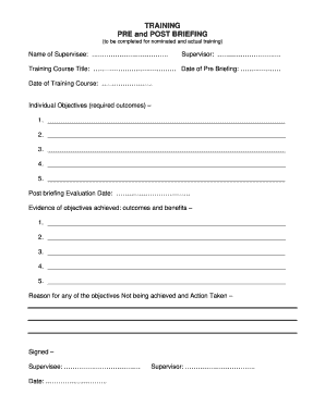 Fillable Online TRAINING PRE and POST BRIEFING - Procedures Online Fax ...