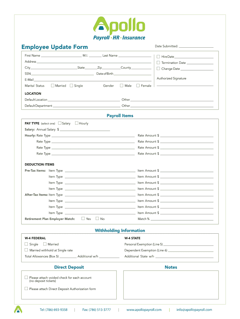 Fillable Online Employee Update Form bapollopayrollb Fax Email Print ...