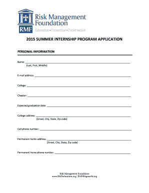 Fillable Online rmfeducation 2015 RMF Internship Application Fax Email Print - pdfFiller