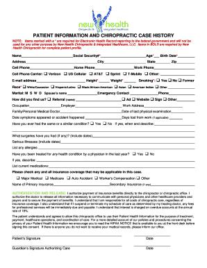 Fillable Online PATIENT INFORMATION AND CHIROPRACTIC CASE HISTORY Fax ...