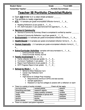 Fillable Online ammons dadeschools Teacher Portfolio Checklistdoc Fax ...