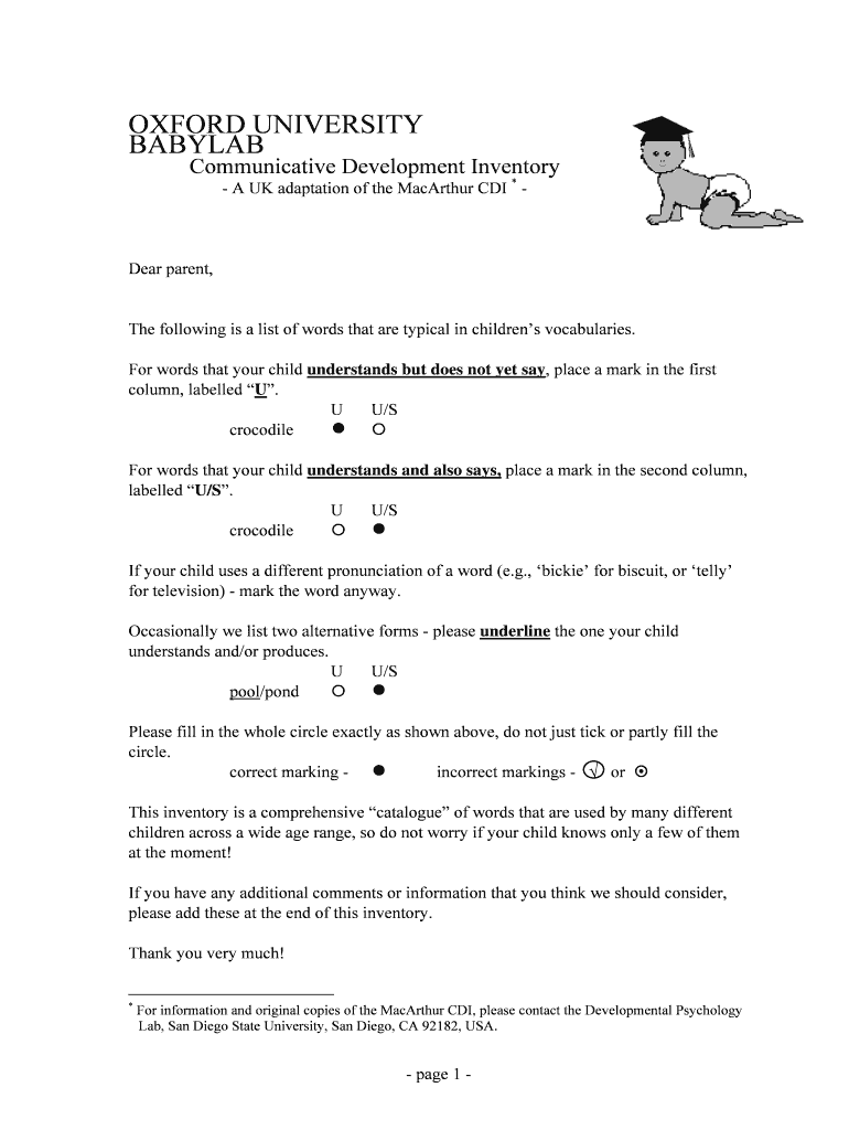 Fillable Online psy ox ac OXFORD UNIVERSITY BABYLAB - University of ...