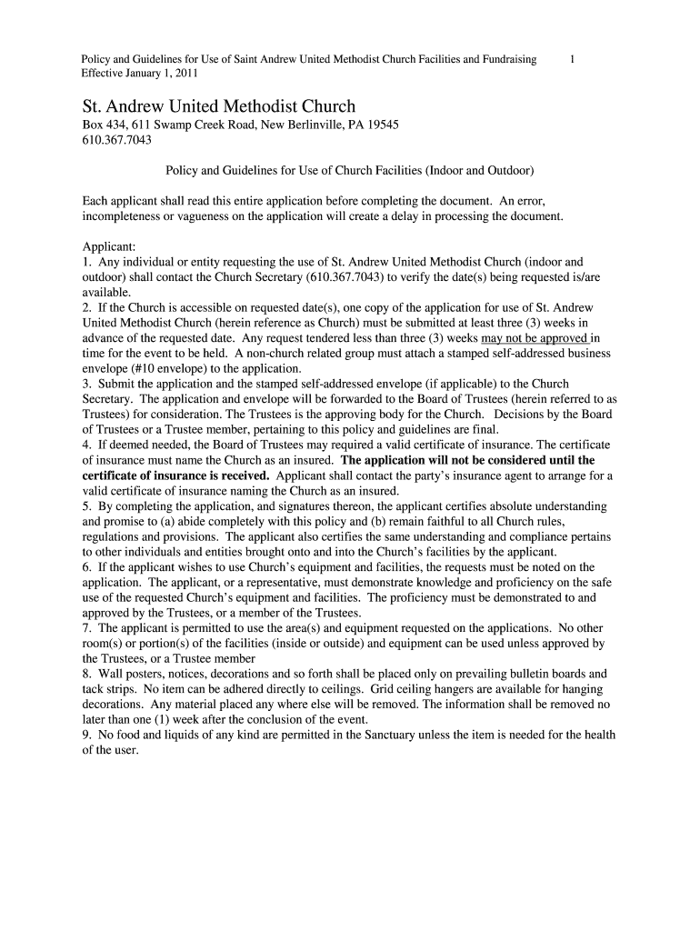 Fillable Online Policy and Guidelines for Use of Saint Andrew United ...