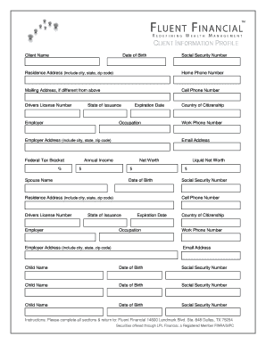 Fillable Online Fluent Financial Client Information Profile Fax Email ...