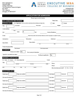 Fillable Online emba uta APPLICATION FOR ADMISSION - Executive MBA ...