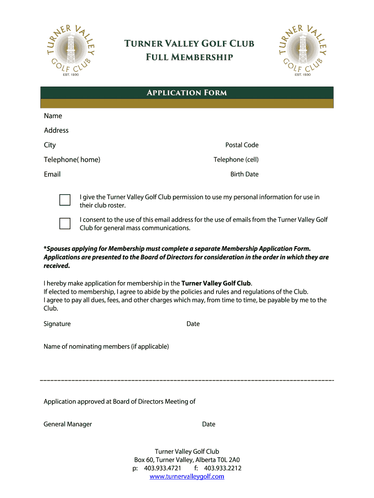 Fillable Online Our Shareholder application form. - Turner Valley Golf ...