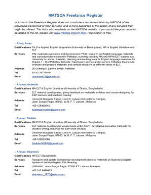 Fillable Online MATSDA Freelance Register Fax Email Print - pdfFiller