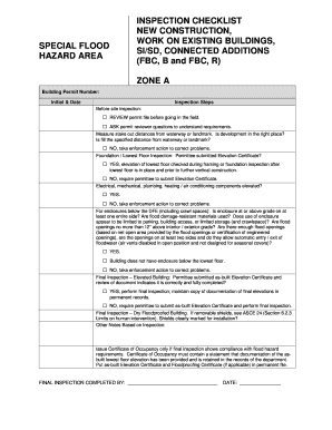 Fillable Online floridadisaster SFHA Inspection Checklist Zone A ...