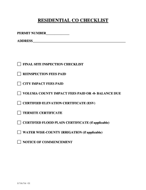 Fillable Online RESIDENTIAL CO CHECKLIST Fax Email Print - pdfFiller
