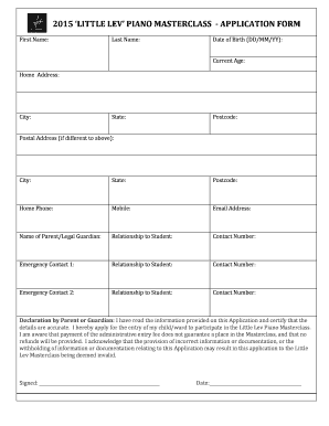 Fillable Online 2015 LITTLE bLEVb PIANO MASTERCLASS - APPLICATION FORM ...