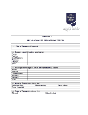 Fillable Online Form No 1 APPLICATION FOR RESEARCH APPROVAL 1 Fax Email ...