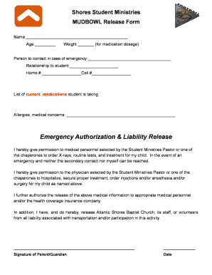 Fillable Online Emergency Authorization Liability Release Fax Email Print - pdfFiller