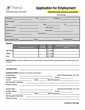 Fillable Online Application for Employment Please attach a copy of ...