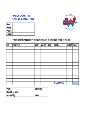 Fillable Online Spirit Wear Order Form - Walton High School Orchestra ...