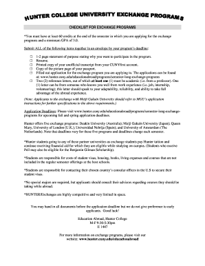 Fillable Online hunter cuny UvA Application Fall 2016 - Hunter College ...