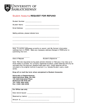 Fillable Online Student Accounts REQUEST FOR REFUND - Students ...
